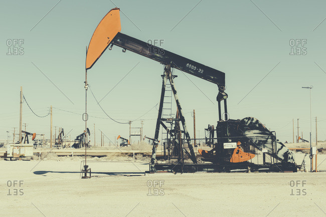 Oil wells drilling in the Midway Sunset petroleum shale fields, near ...
