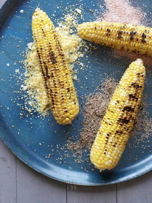 Corn on the cob with seasoned salts - Stock Image - Everypixel