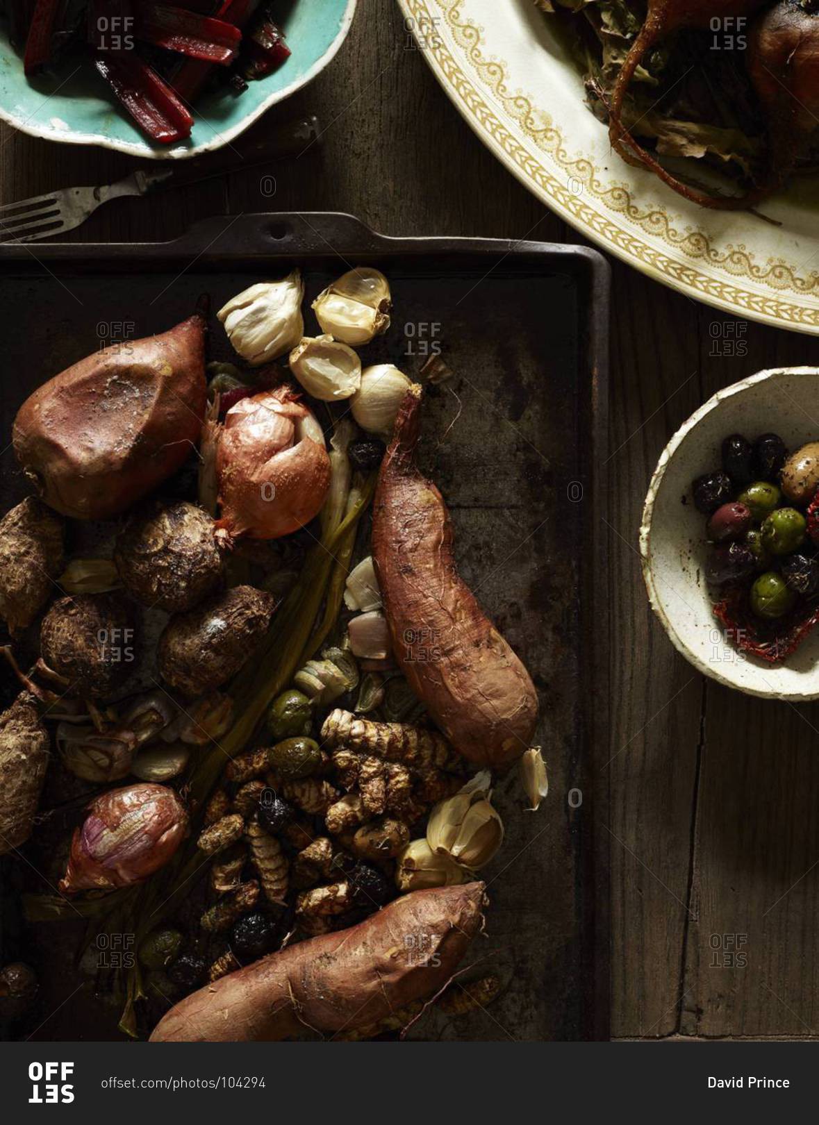 Root vegetables in a tray stock photo - OFFSET