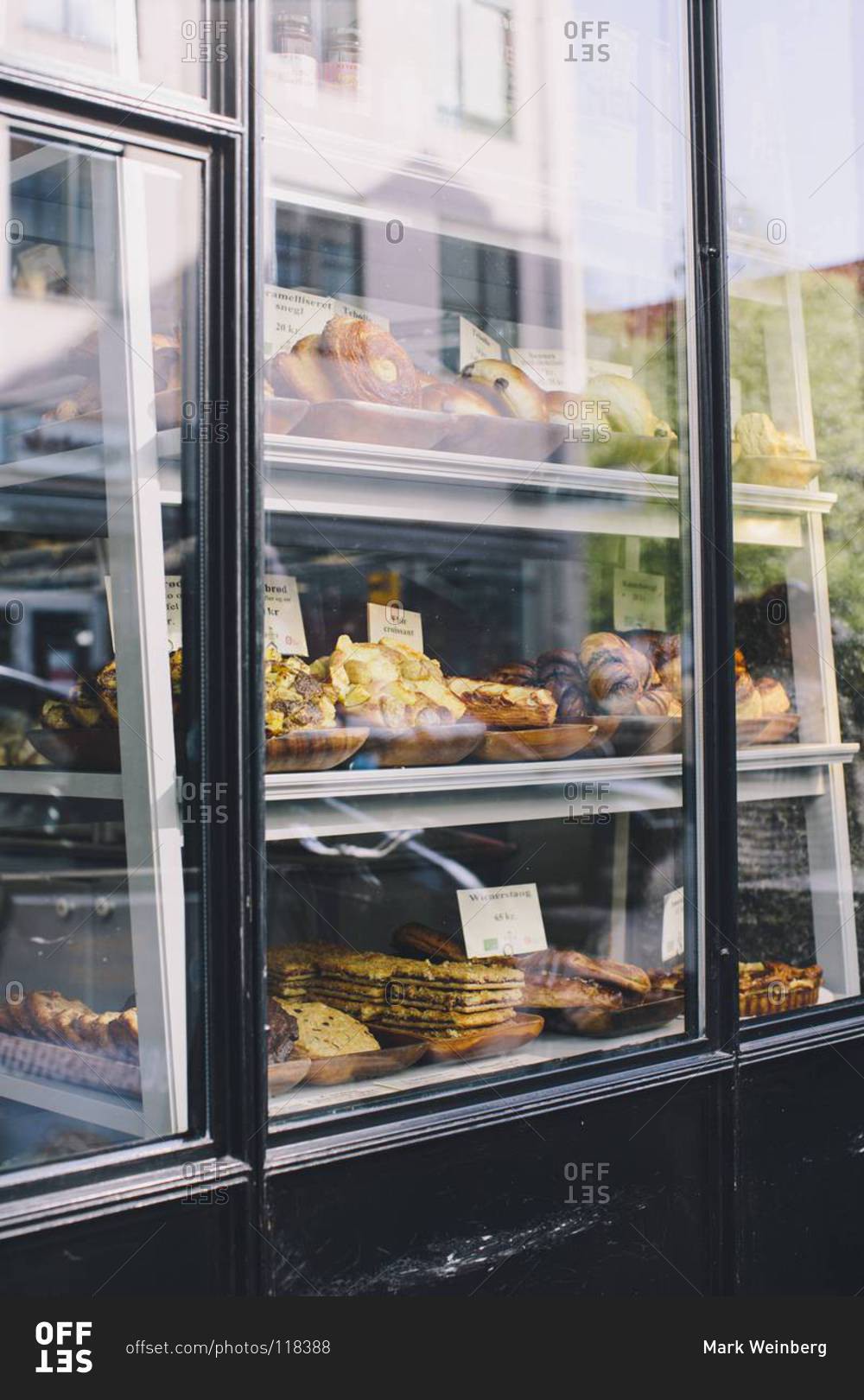 Bakery products on display in a Danish bakery - Stock Image - Everypixel