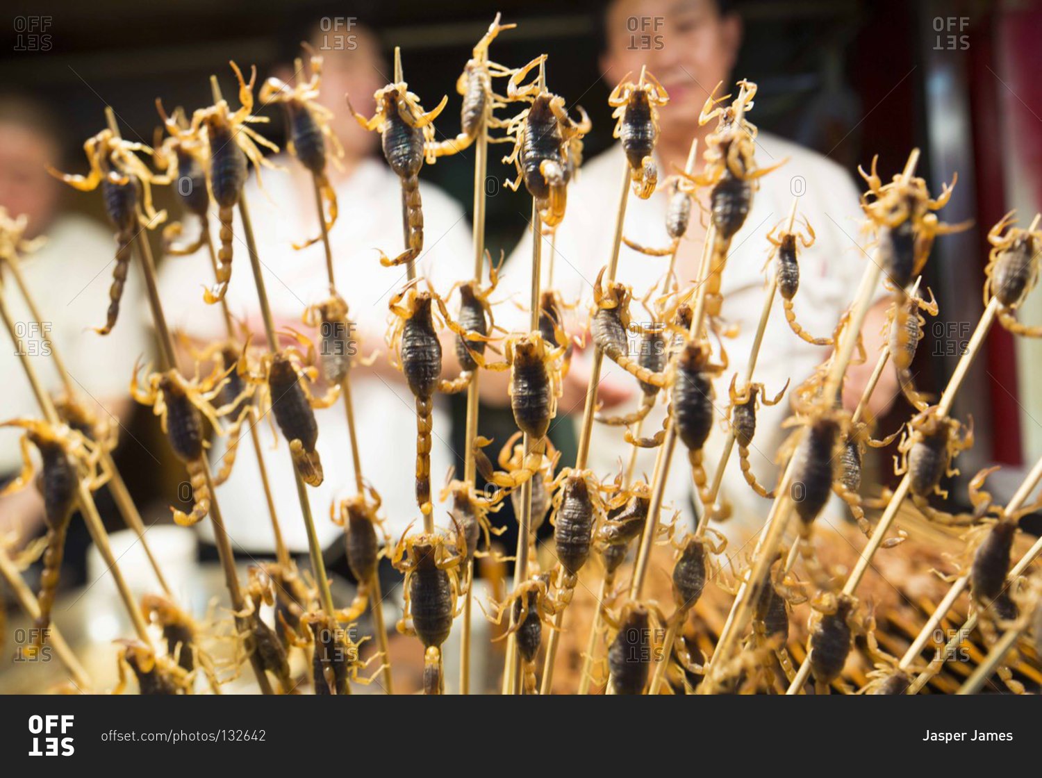 Scorpion skewers are popular street food in Beijing, China stock photo ...