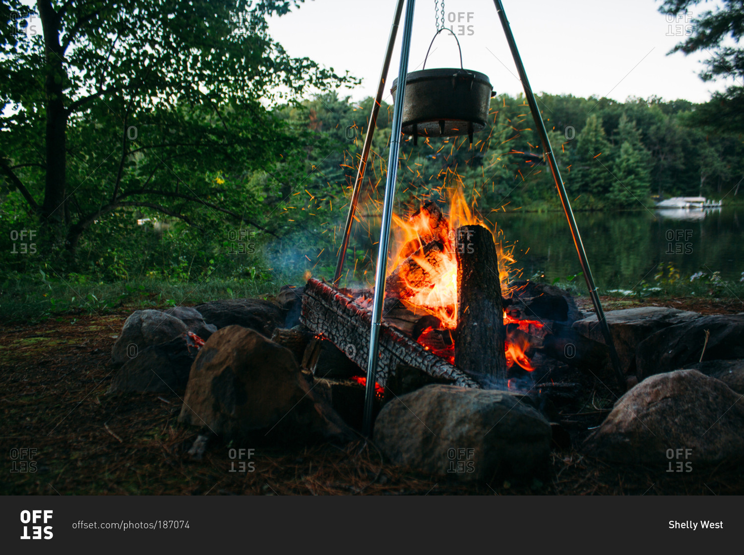 Large skillet over an open fire - Stock Image - Everypixel