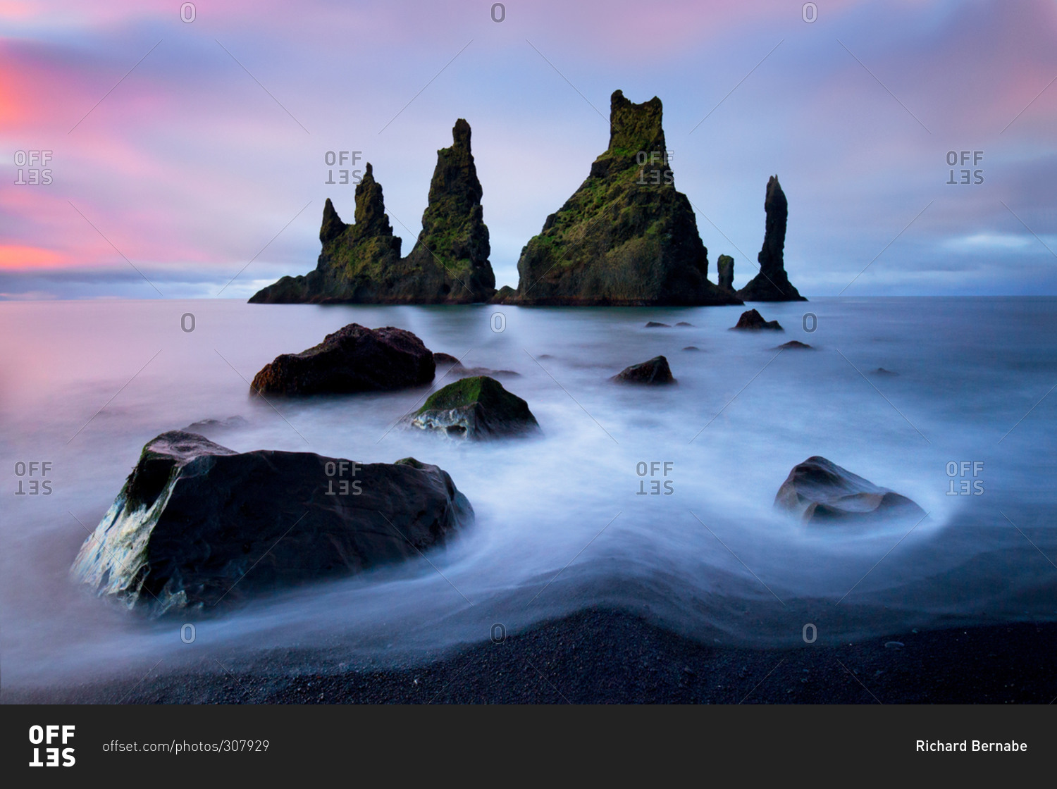 Coastal sea stack formations in Iceland stock photo - OFFSET