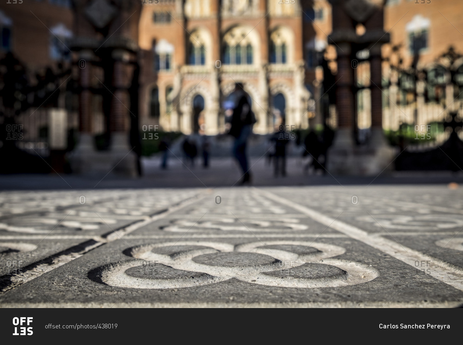 Decorative tiled pavement in front of Hospital de Sant Pau, Barcelona ...