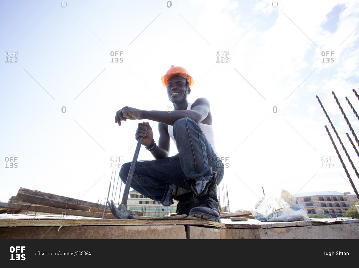 Portrait of African construction worker at building site, Kenya - Stock ...
