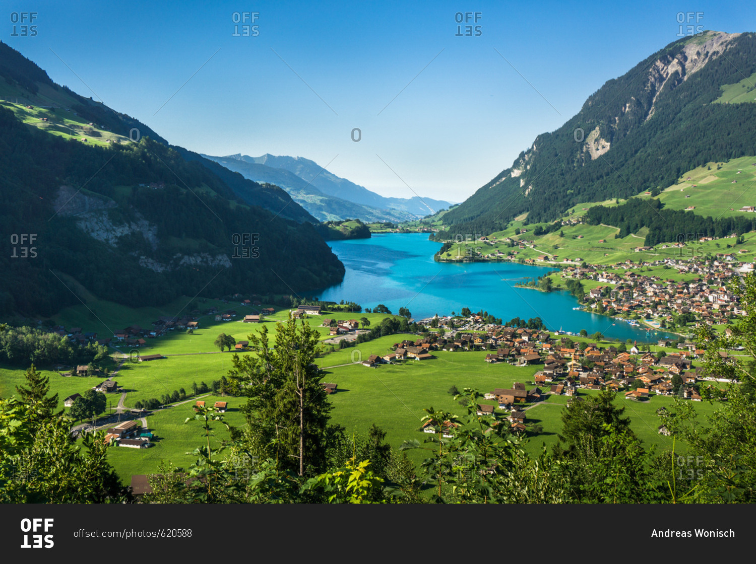 Lake Lungern in Lungern, Switzerland stock photo - OFFSET