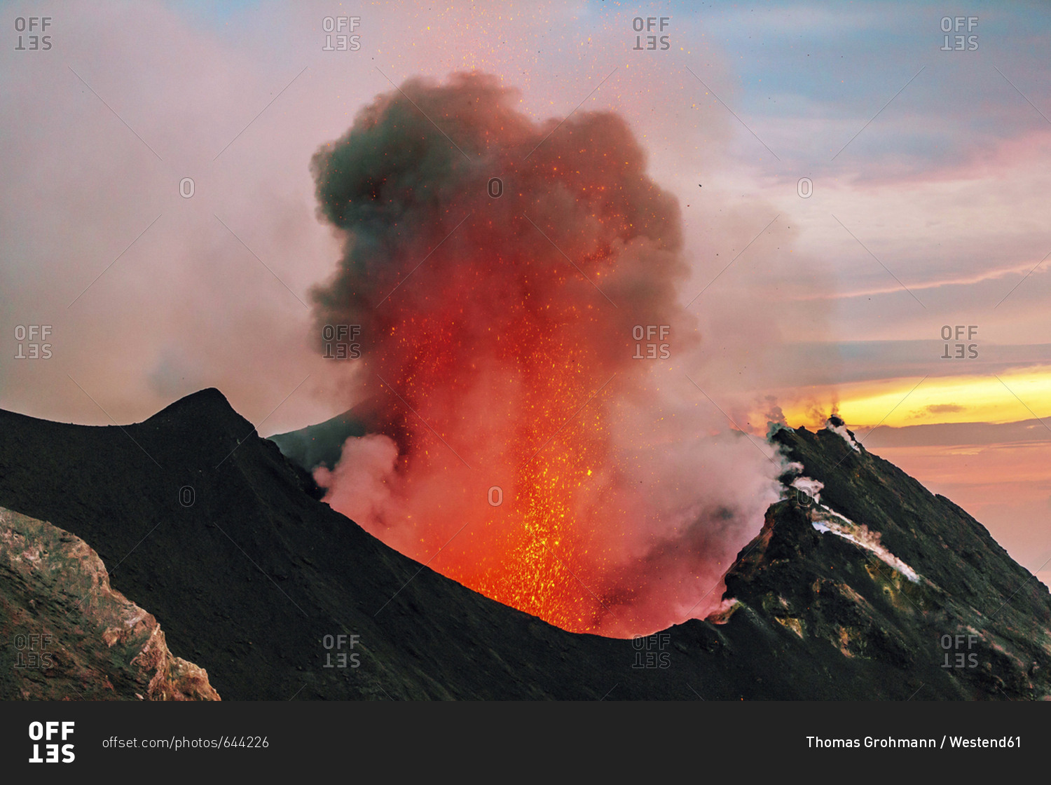 Italy- Aeolian Islands- Stromboli- volcanic eruption- lava bombs stock ...
