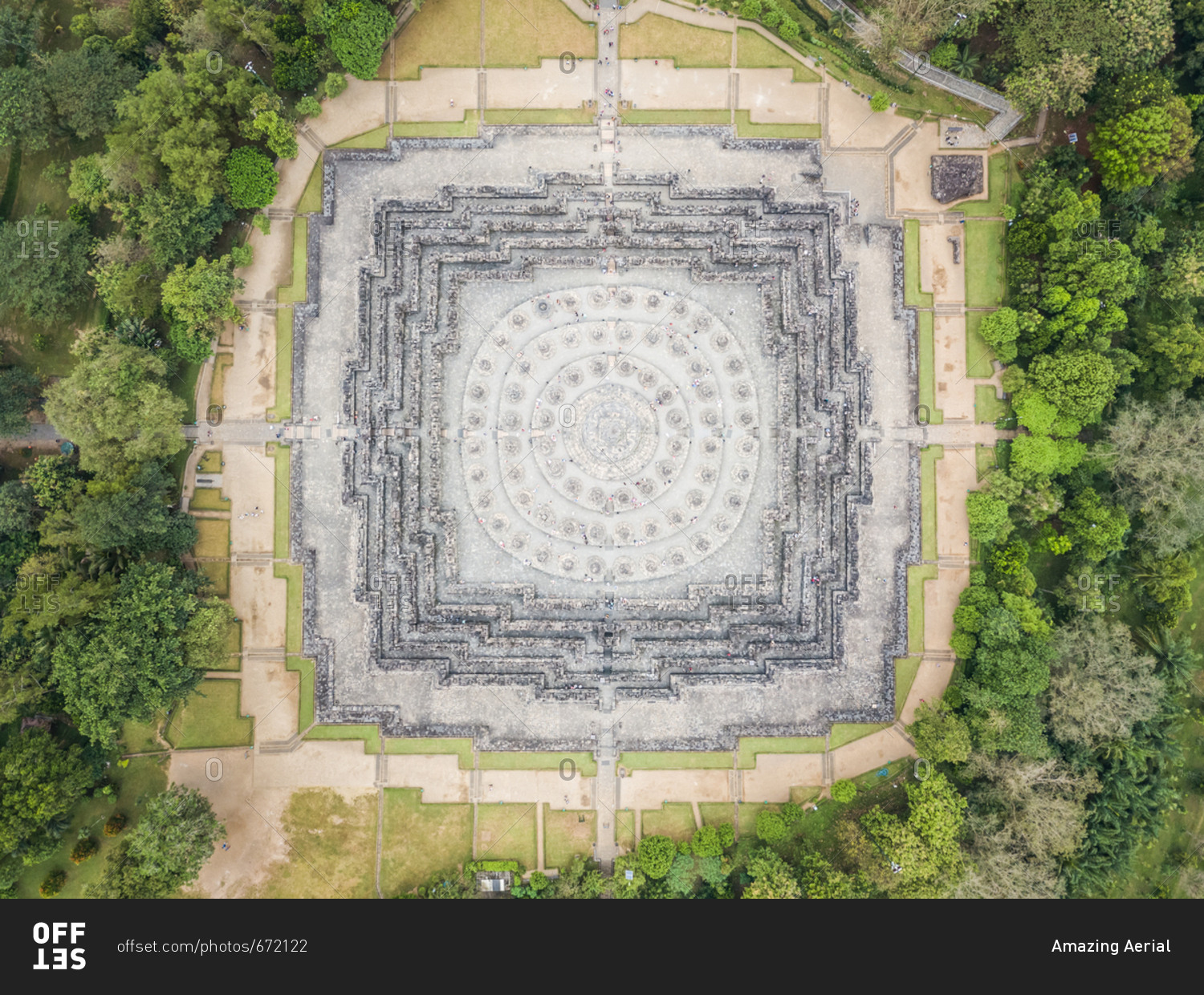 Aerial view of the world's largest buddhist temple Borobudur in Java ...