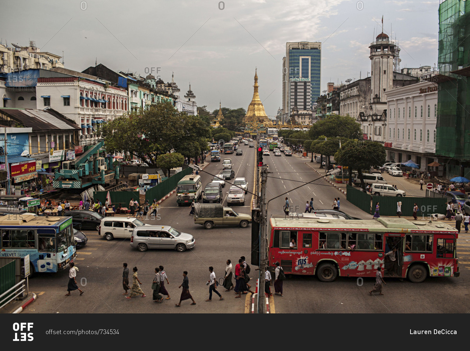 Yangon, Myanmar - Oct 26, 2015: A view of downtown Yangon, Myanmar ...