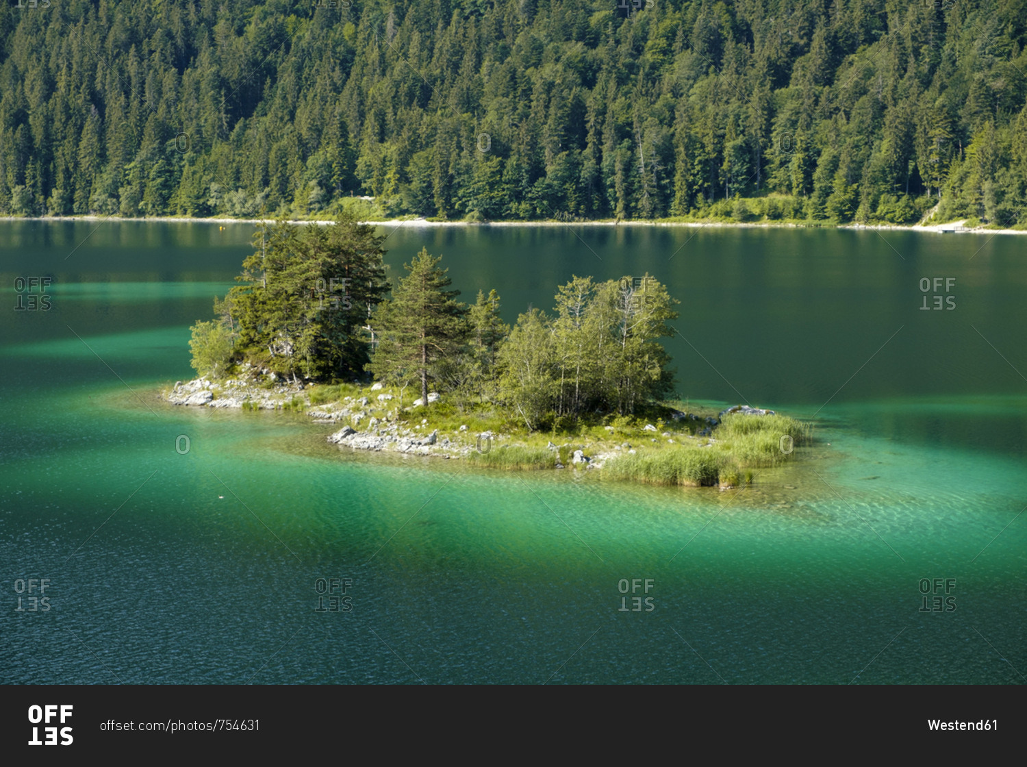Germany- Upper Bavaria- view to Ludwigsinsel at Lake Eibsee stock photo ...