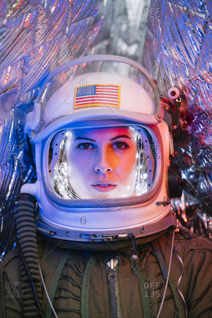 Women Wearing Astronaut Helmet