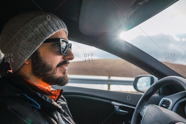 Car Driving On Road Side View