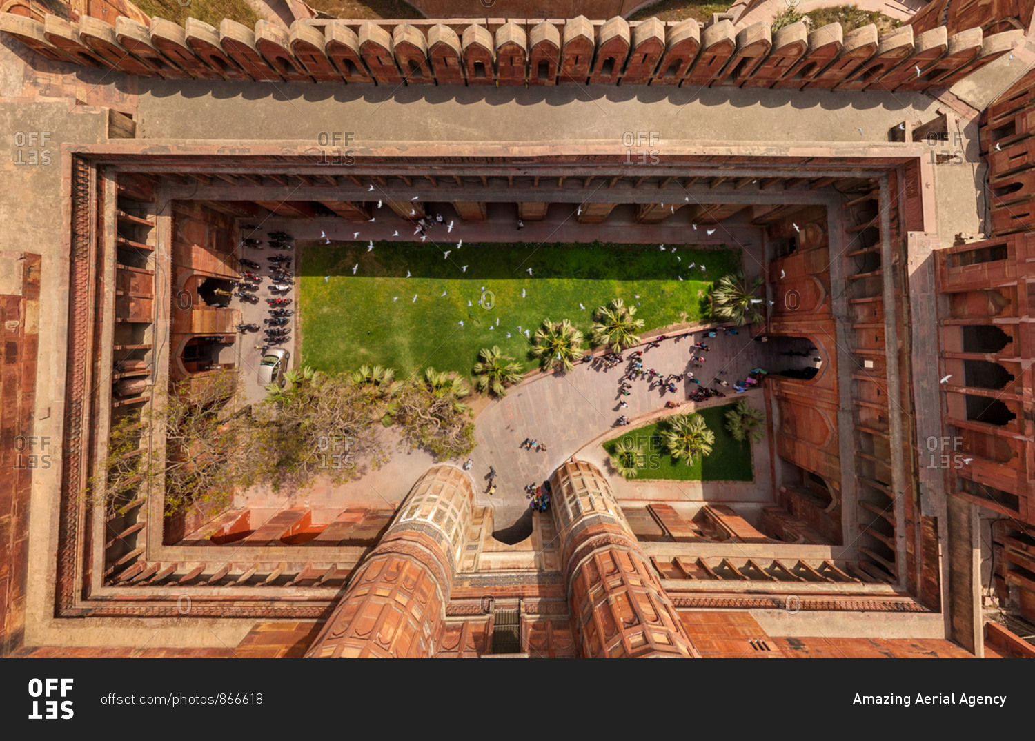 Aerial view above of Agra Fort, India stock photo - OFFSET