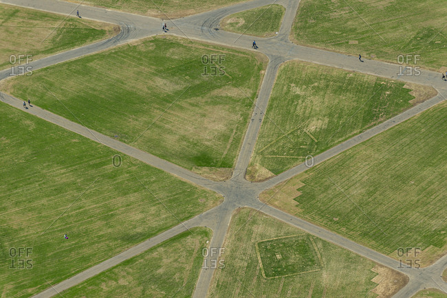 An aerial view of intersecting paths in Hyde Park in London stock photo ...