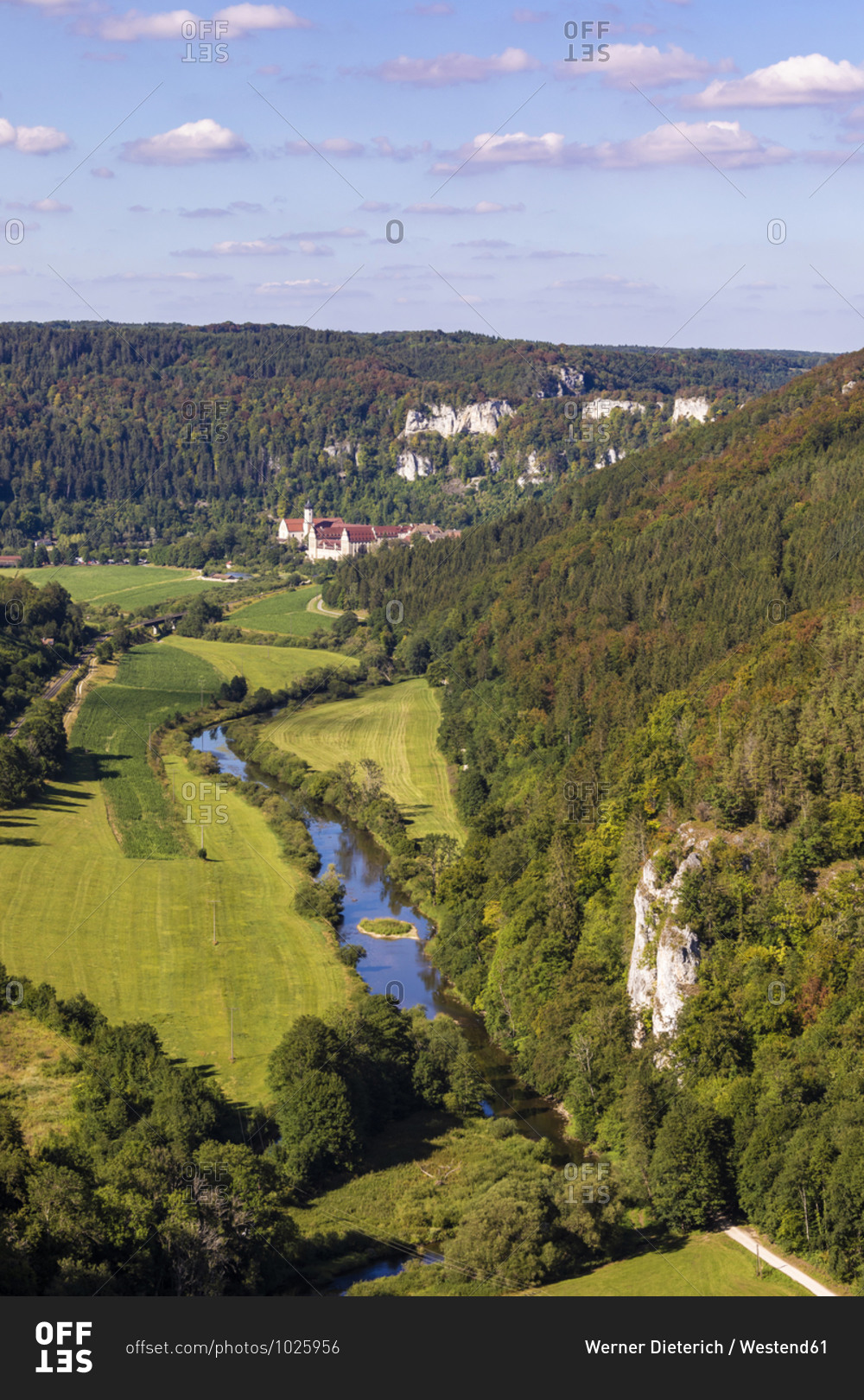 Germany- Baden-Wurttemberg- Beuron- Danube river flowing towards Beuron ...
