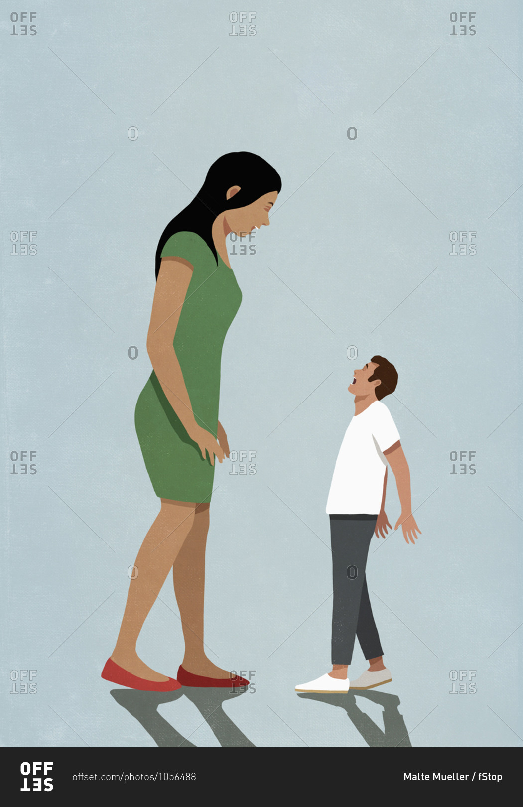 Large wife towering over small husband stock photo - OFFSET