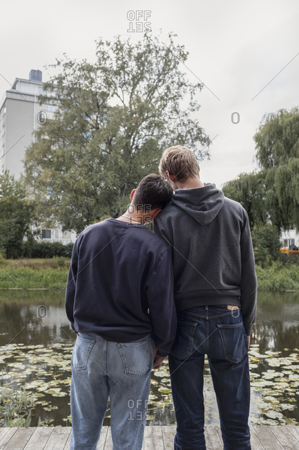 Two Teenage Boys Hugging