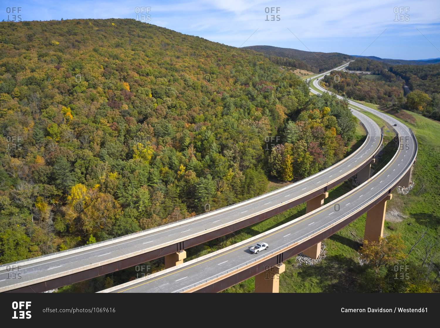 USA- West Virginia- Aerial view of U.S. Route 48 bridge stretching over ...