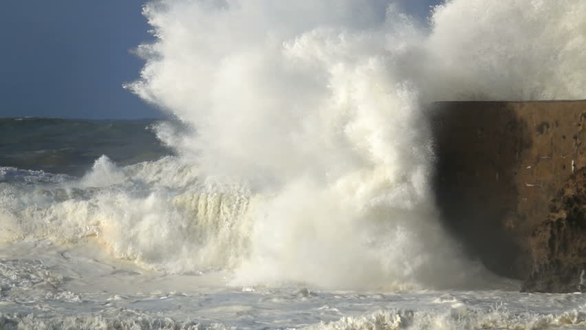 big wave crashing on jetty foam Stock Footage Video (100% Royalty-free ...