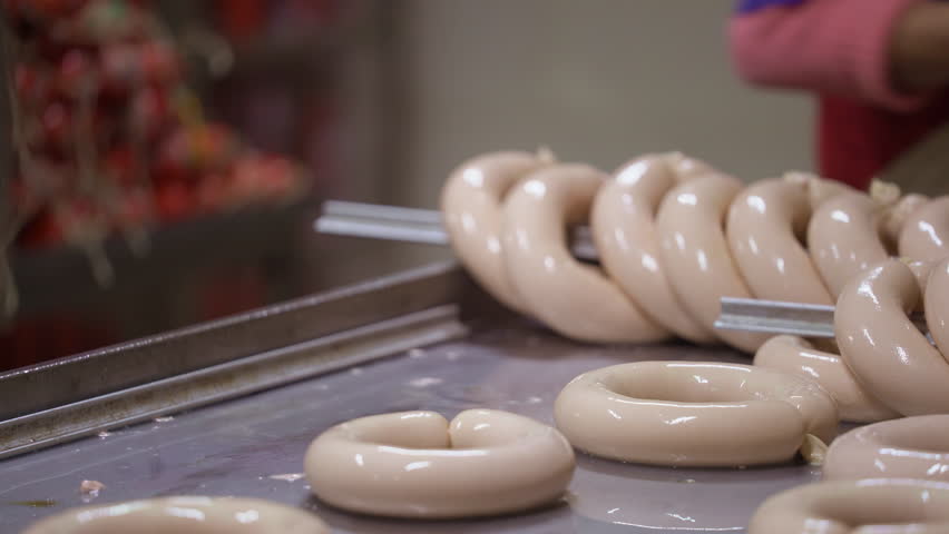 Industrial Sausages Production Process Meat Sausage Stock Footage Video