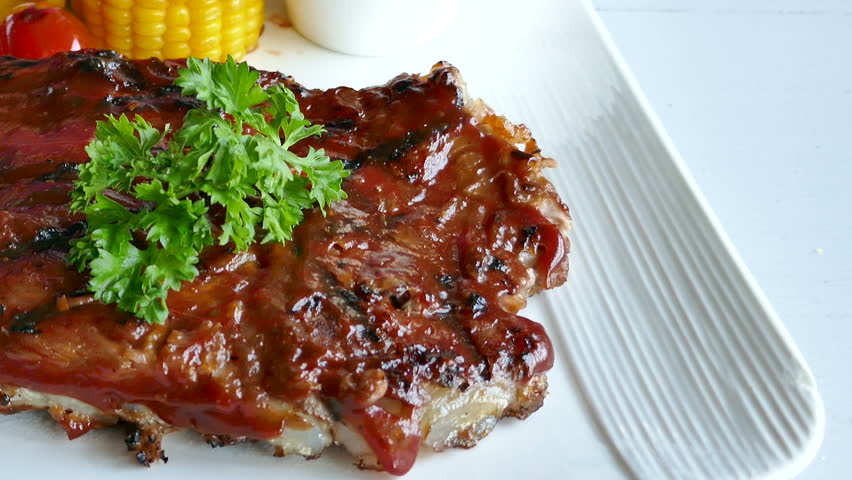 Grilled Bbq Pork Rib Steak Stockvideoklipp (helt royaltyfria ...