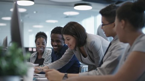 Diverse Team Office Workers Sitting Desk Stock Footage Video (100% ...
