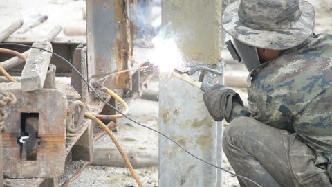 Welding Work Rig Piling Construction Site Stock Footage Video (100% ...