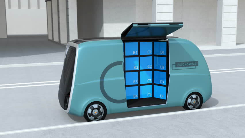 Self-driving Delivery Van Opened Side Stock Footage Video (100% Royalty ...