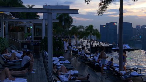 Evening Sky Crowded Hotel Rooftop Swimming Stock Footage Video (100% ...