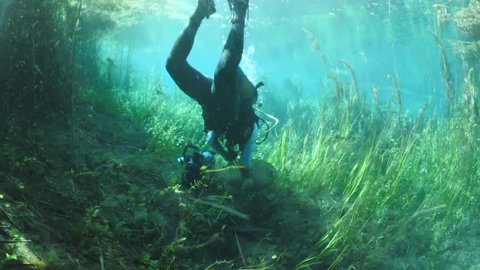 Scuba Diver Helping Trapped Fish Underwater Stock Footage Video (100% ...