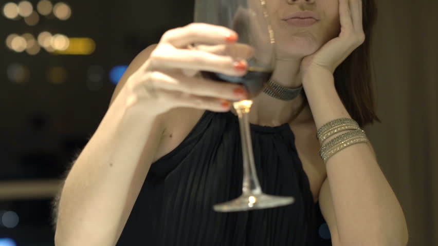 Drunk, Elegant Woman Drinking Wine Stock Footage Video (100% Royalty ...