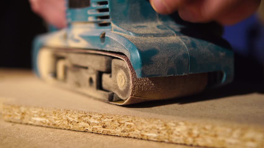 Joiner is Buffing Particle Board Stock Footage Video (100% Royalty-free ...
