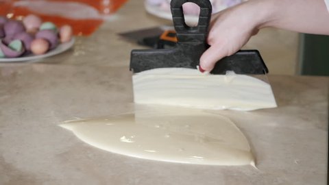 On Marble Table Confectioner Conducts Tempering Stock Footage Video ...