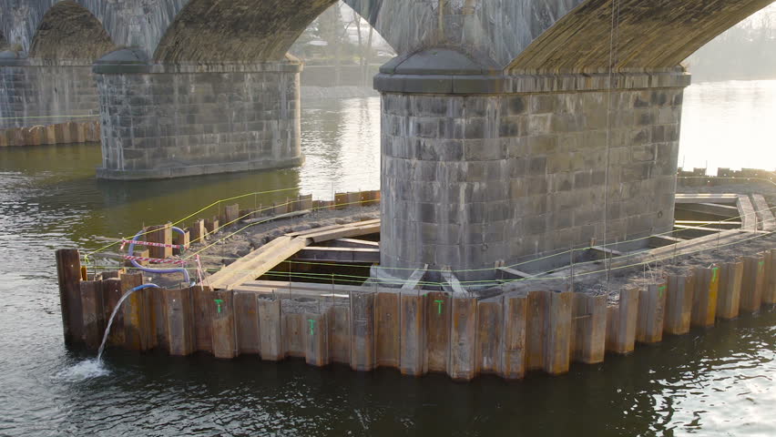 water bridge under reconstruction cofferdam temporary Stock Footage ...