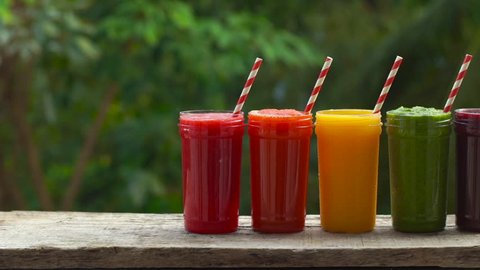 Rainbow Smoothies Watermelon Papaya Mango Spinach Stock Footage Video ...