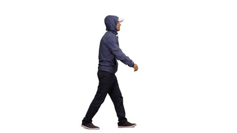 Side View Hooded Man Walking On Stock Footage Video (100% Royalty-free ...