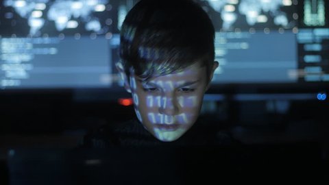 Cute Teen Boy Programmer Working Computer Stock Footage Video (100% ...