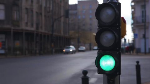 Traffic Lights Street Scene Close Urban Stock Footage Video (100% ...