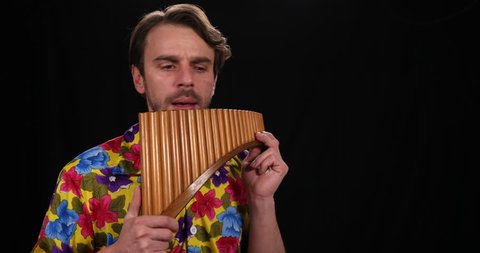 Soloist Musician Man Playing Pan Flute Stock Footage Video (100% ...
