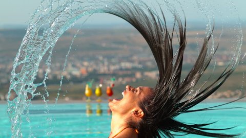 Woman Throwing Hair Back Pool Stock Footage Video (100% Royalty-free ...