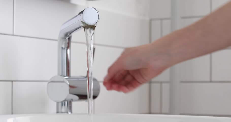 female hand opening silver faucet water Stock Footage Video (100% ...