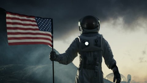 Strong Astronaut Walks Through Storm Flag Stock Photo 1049625905 ...