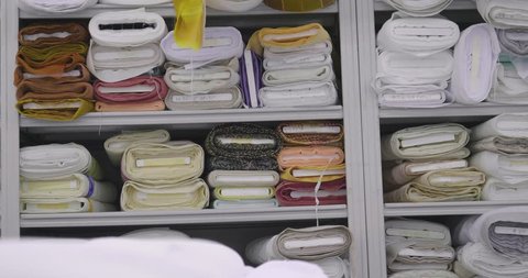 Textile Shop There Fabrics Various Colors Stock Footage Video (100% ...