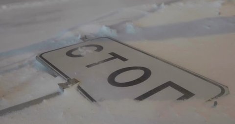 Fallen Stop Sign Lies On Roadside Stock Footage Video (100% Royalty ...