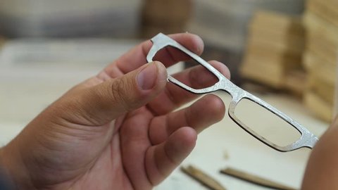 Close Custom Made Wooden Eyeglasses Assembly Stock Footage Video (100% ...