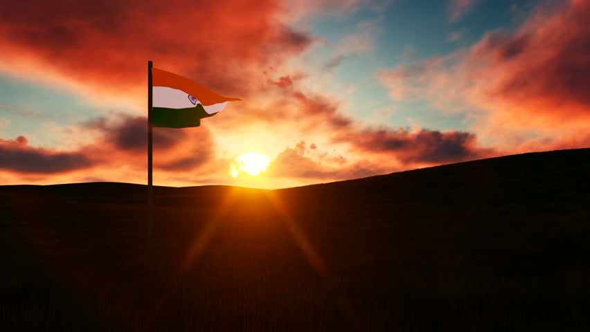 india flag sunset on hill Stock Footage Video (100% Royalty-free ...