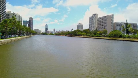Hawaii Honolulu River City 4k Drone Stock Footage Video (100% Royalty ...