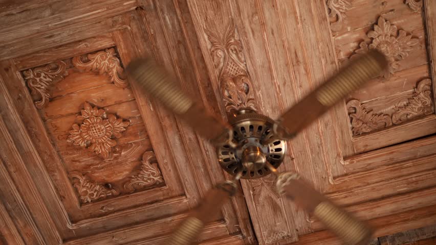 Wooden Ceiling Fan in Traditional Stock Footage Video (100% Royalty ...