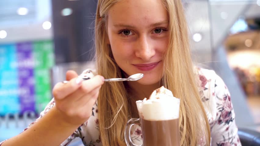 portrait cute teenager girl eating delicious Stock Footage Video (100% ...