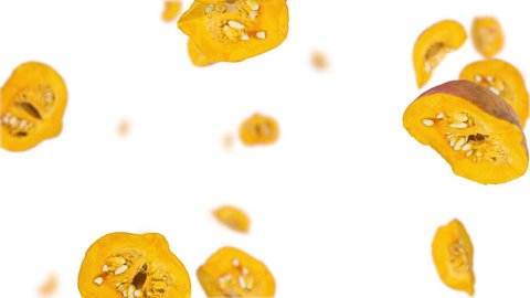 Sliced Pumpkins Falling Down On White Stock Footage Video (100% Royalty ...